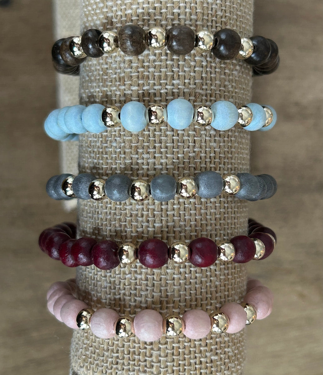 Gold Boho Wood Stackers – Centered Jewelry